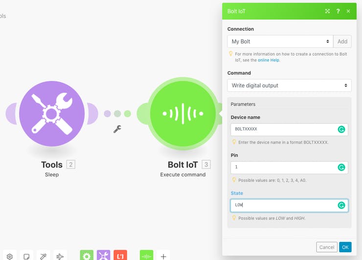 Alarm clock using Bolt WiFi module